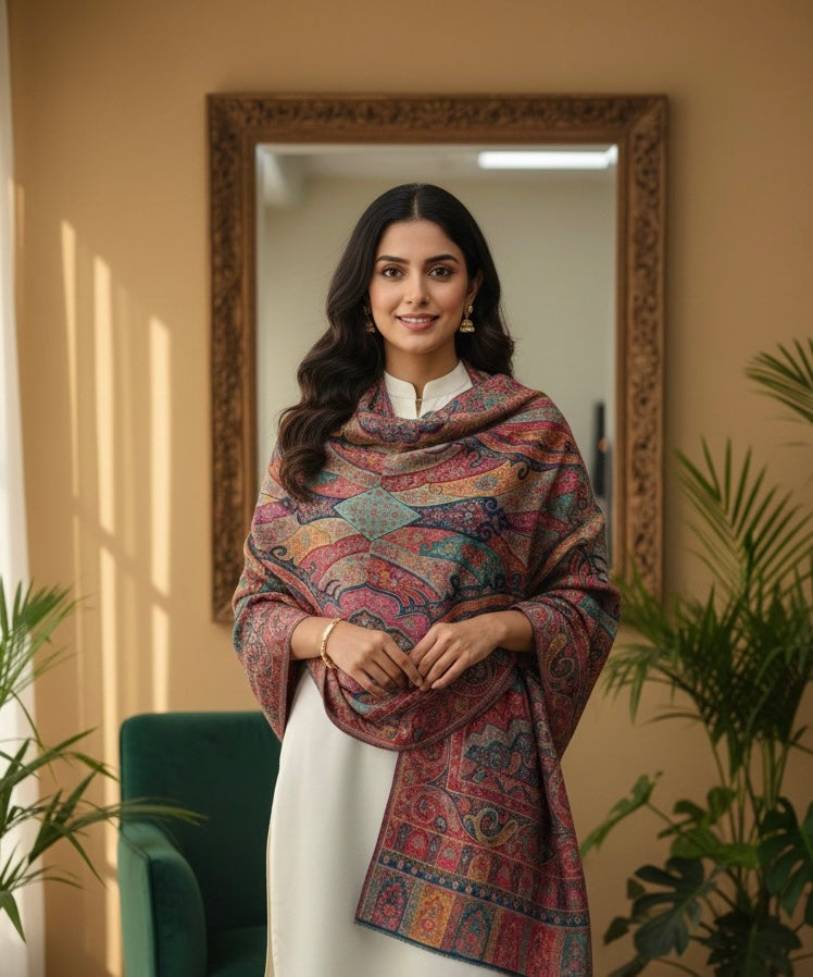 Heavy Paisley design woven shawl – Kalamkani