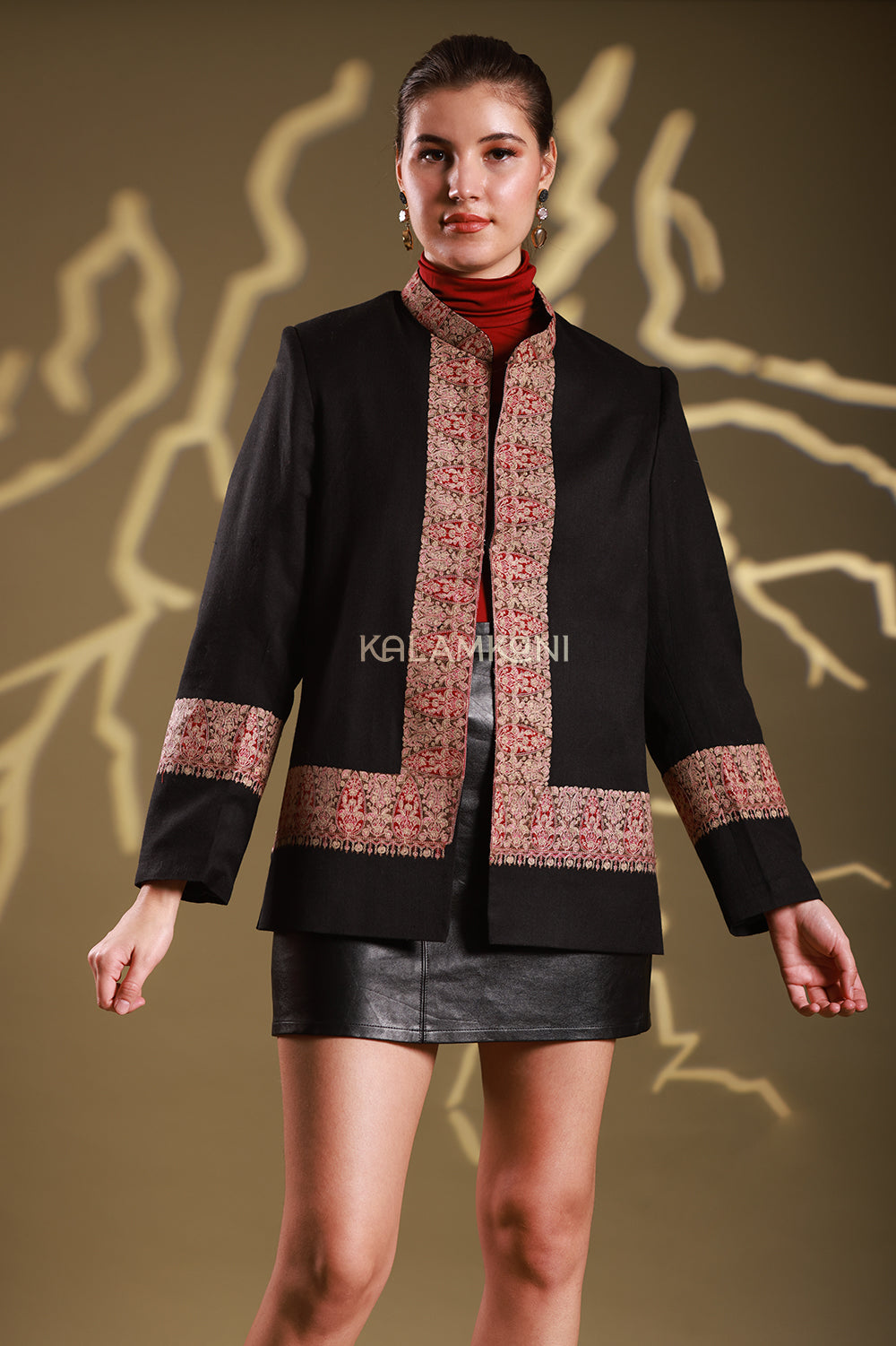 Art silk embroidered border jacket – Kalamkani