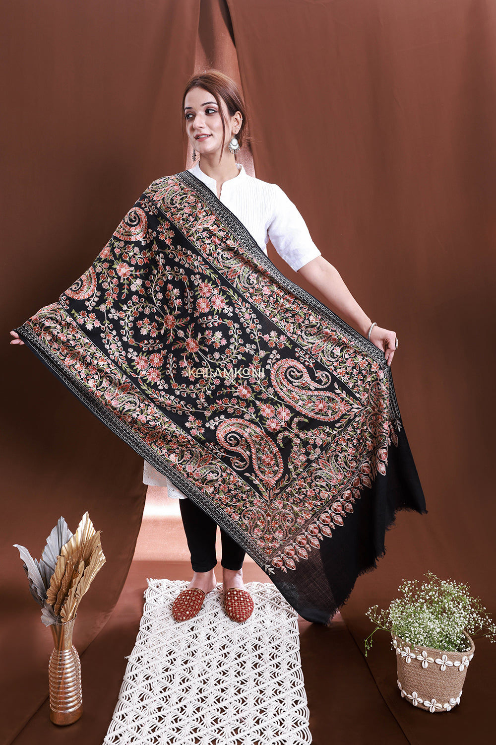 Black heavy nalki multi-color embroidery – Kalamkani