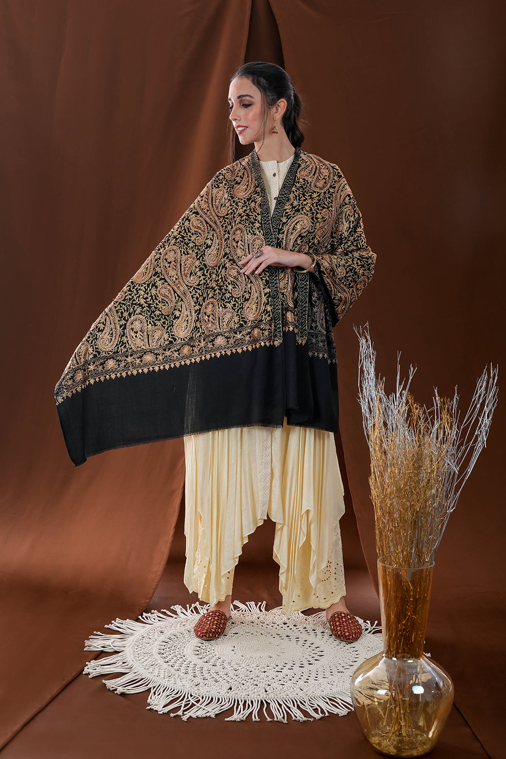 Black paisley design nalki embroidery with swarovski – Kalamkani